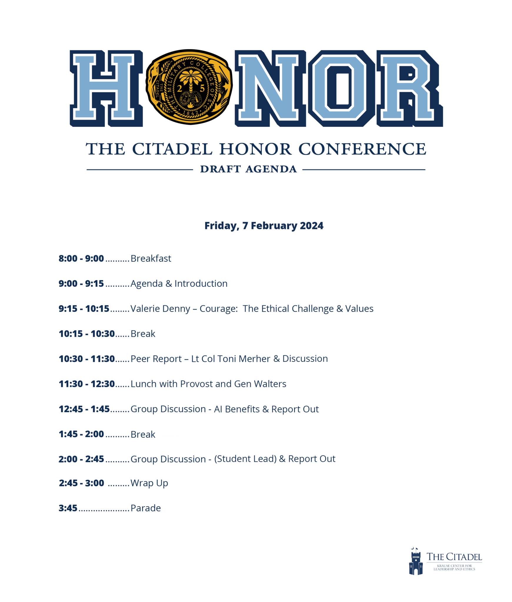 The Citadel Honor Conference | Krause Center for Leadership and Ethics ...
