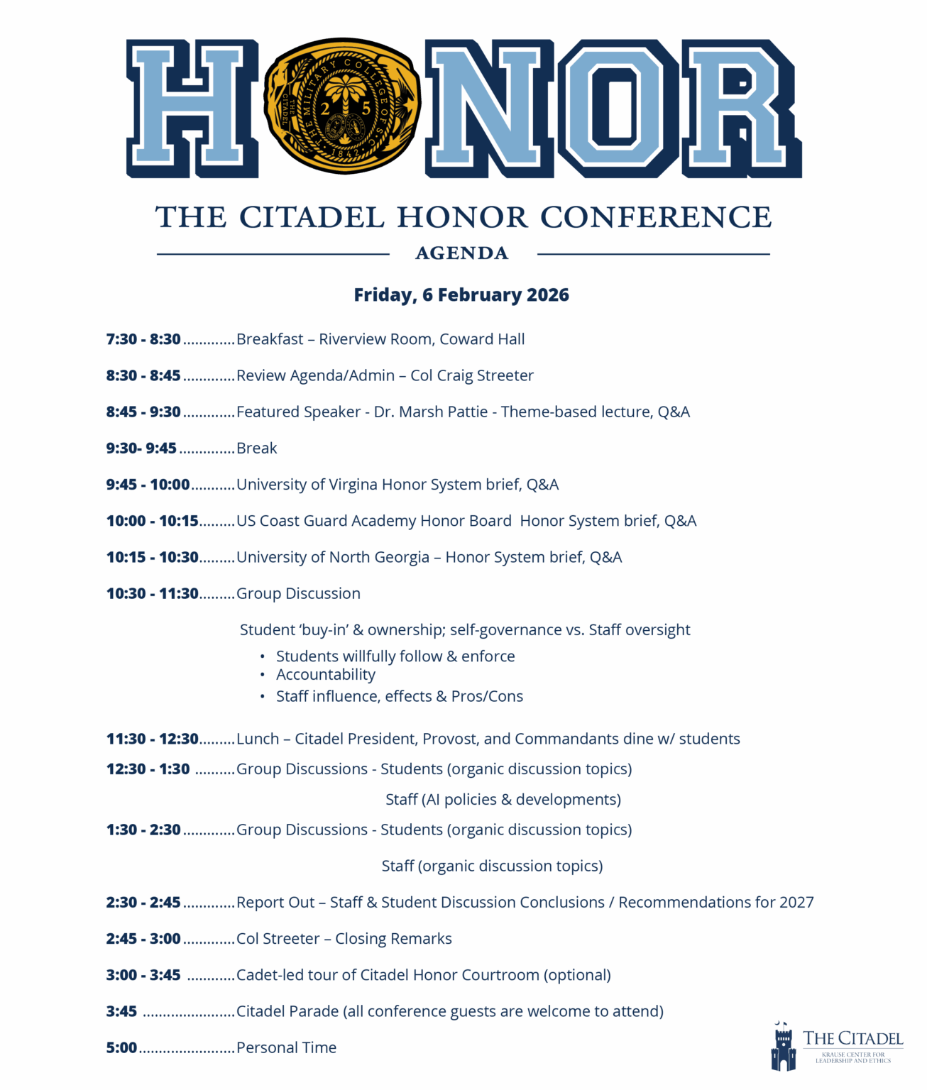 The Citadel Honor Conference | Krause Center for Leadership and Ethics ...